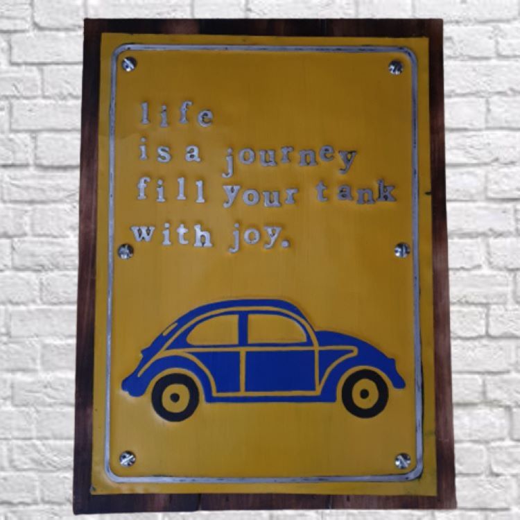 Life is a Journey Wooden and Tin Sign Board - Yellow and Blue
