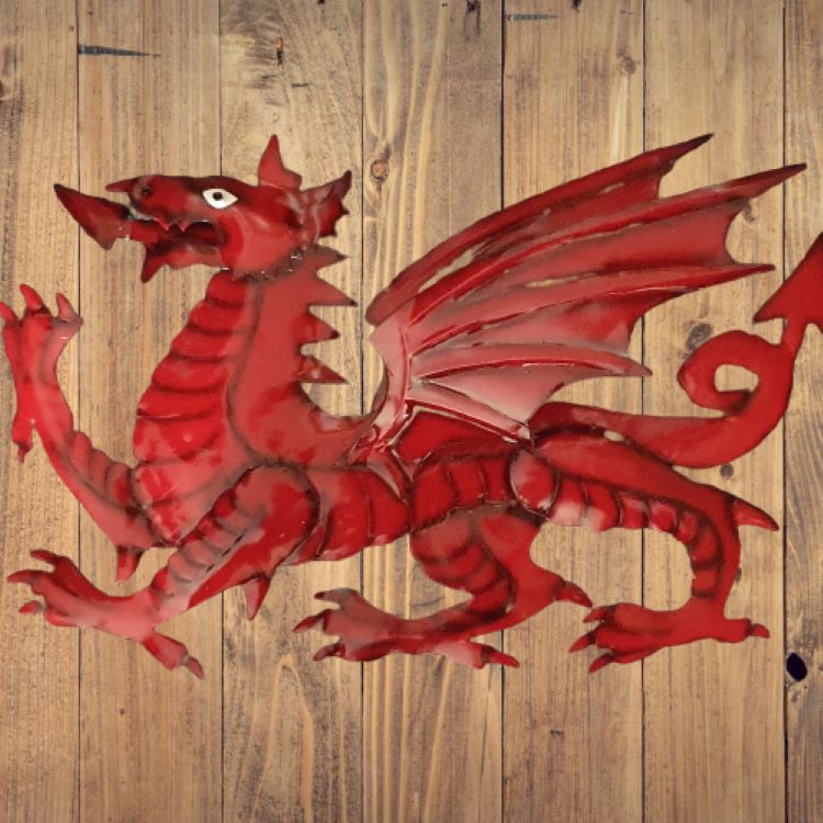 Hand Crafted Metal Welsh Dragon Hanging in Red