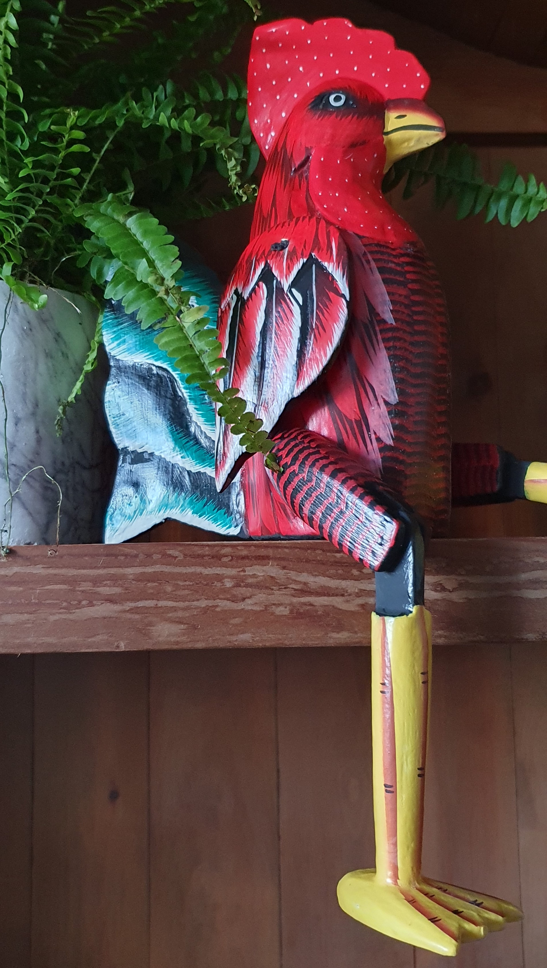Hand Carved Shelf Puppet - Red Chicken
