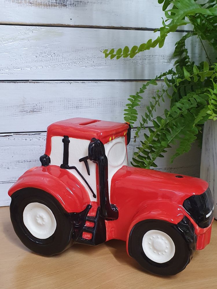 Ceramic Red Tractor Money Box