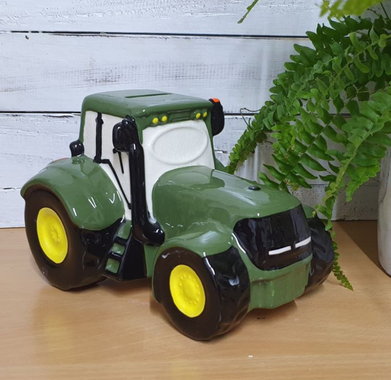 Ceramic Green Tractor Money Box