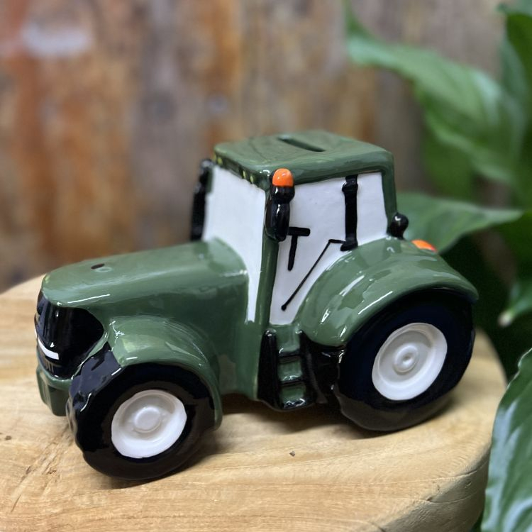 Ceramic Green Tractor Money Box