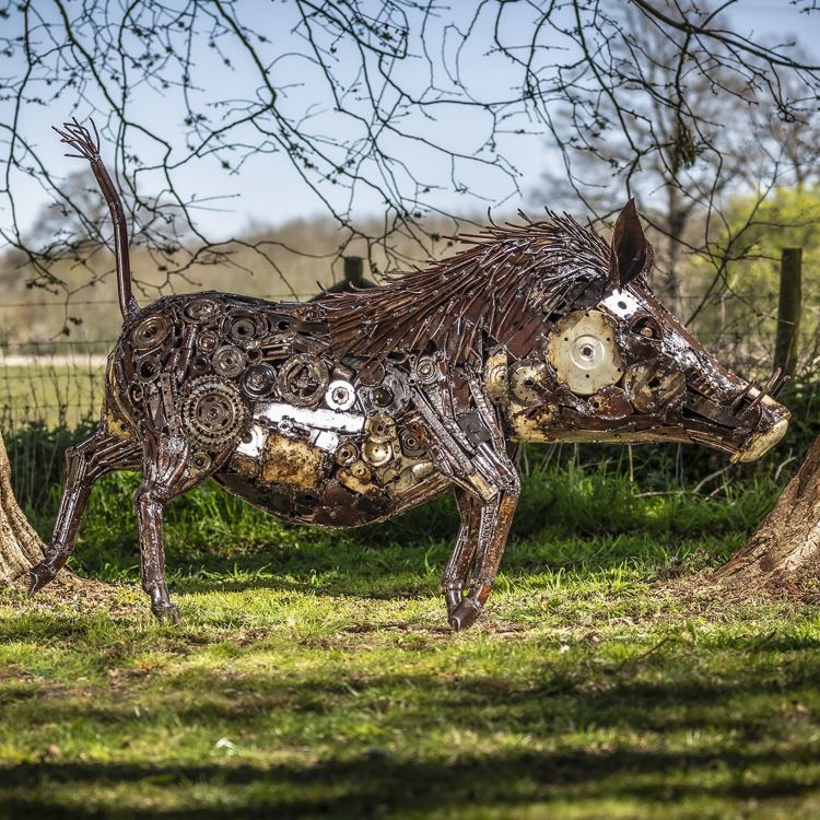 Large Recycled Metal Warthog Sculpture