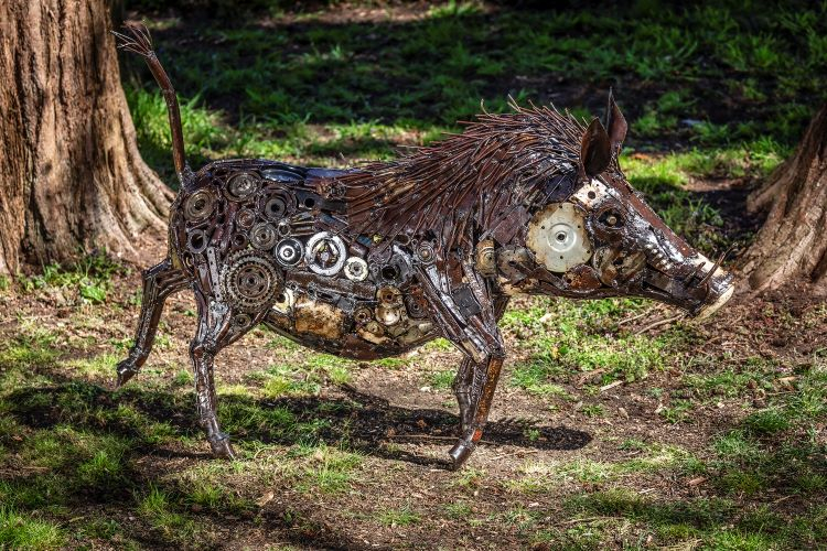 Large Recycled Metal Warthog Sculpture