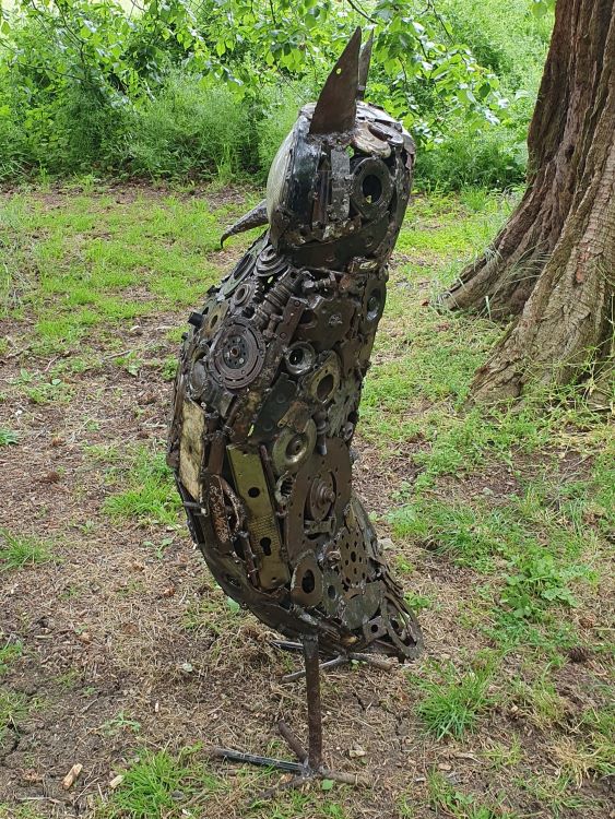 Large Recycled Metal Owl Sculpture