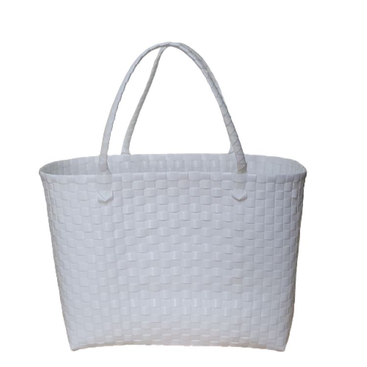 Recycled Plastic Hand Woven Medium Tote Bag - White