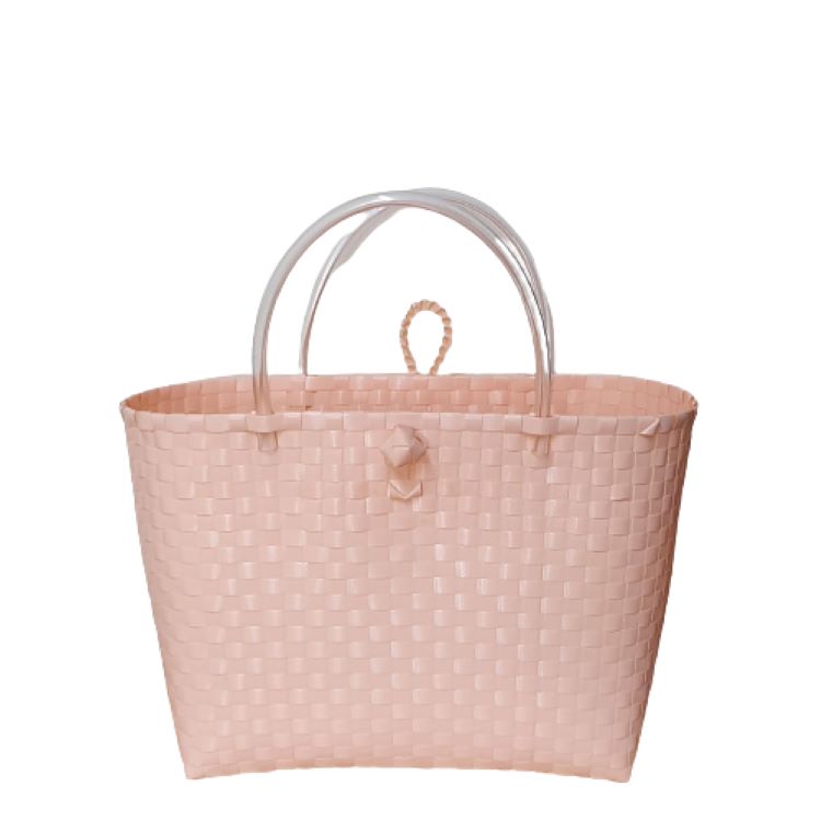 recycled Plastic hand woven medium tote bag with smooth handle light peach