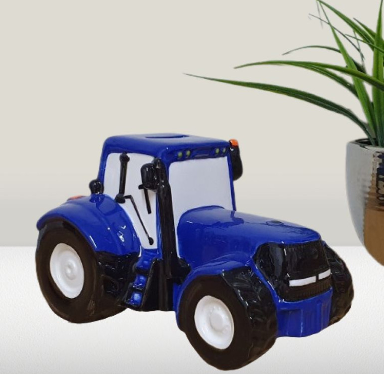 Ceramic Blue Tractor Money Box