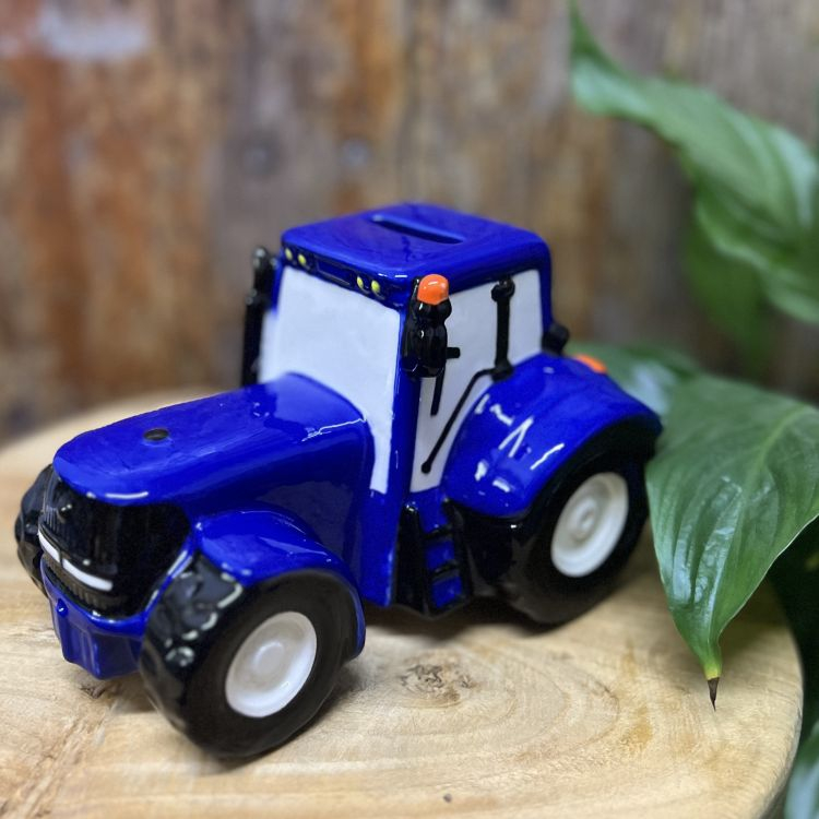Ceramic Blue Tractor Money Box