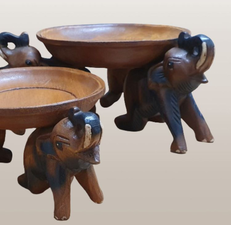 Hand Carved Elephant Tray Handcrafted 2 Sizes