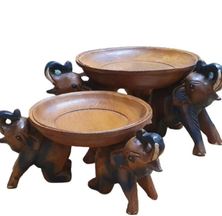 Hand Carved Elephant Tray Handcrafted 2 Sizes