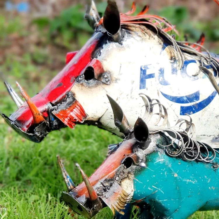 Handcrafted Coloured Metal Warthog Garden Sculpture