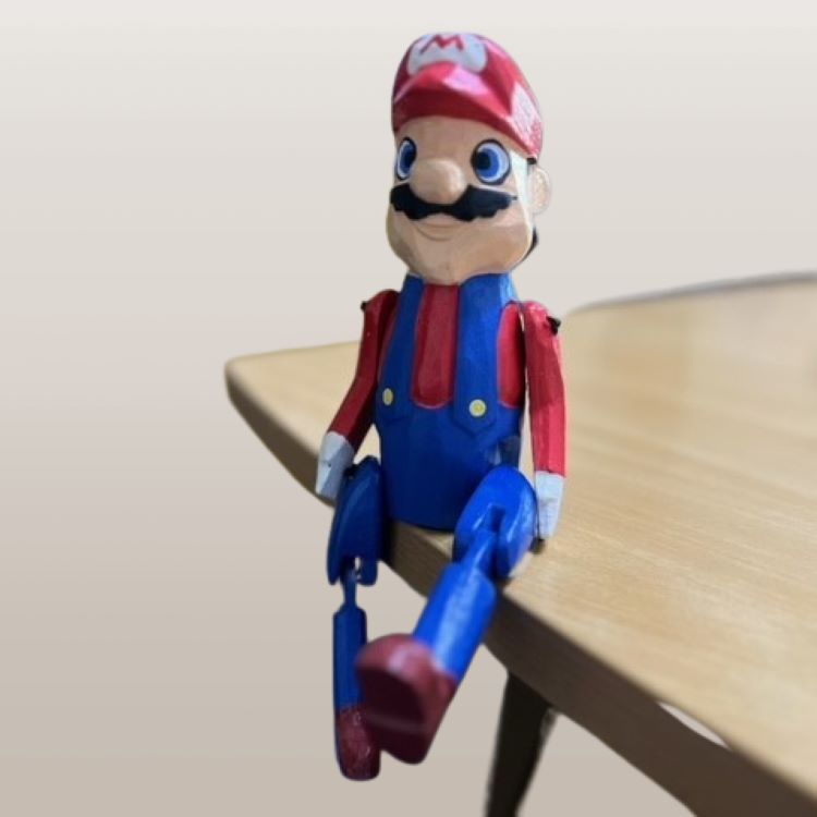 Hand Carved Shelf Puppet Gaming Character Mario