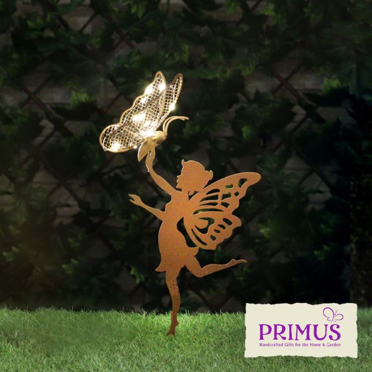 A Metal Fairy with solar powered Butterfly Garden Decoration