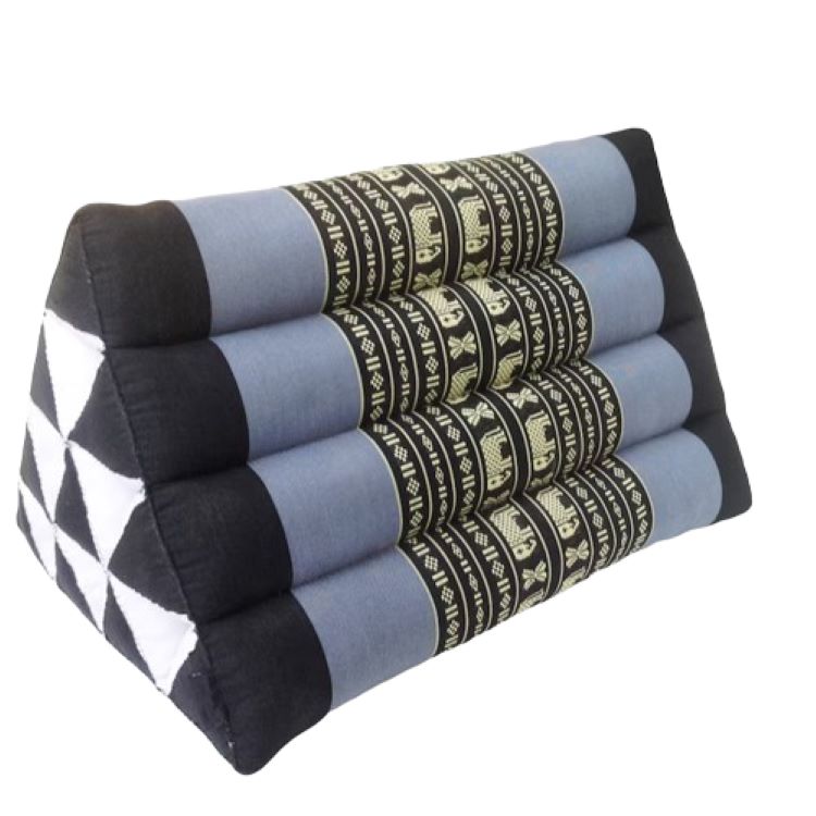 Kapok Thai Triangle Backrest Cushion Dusty Blue Elephant Design