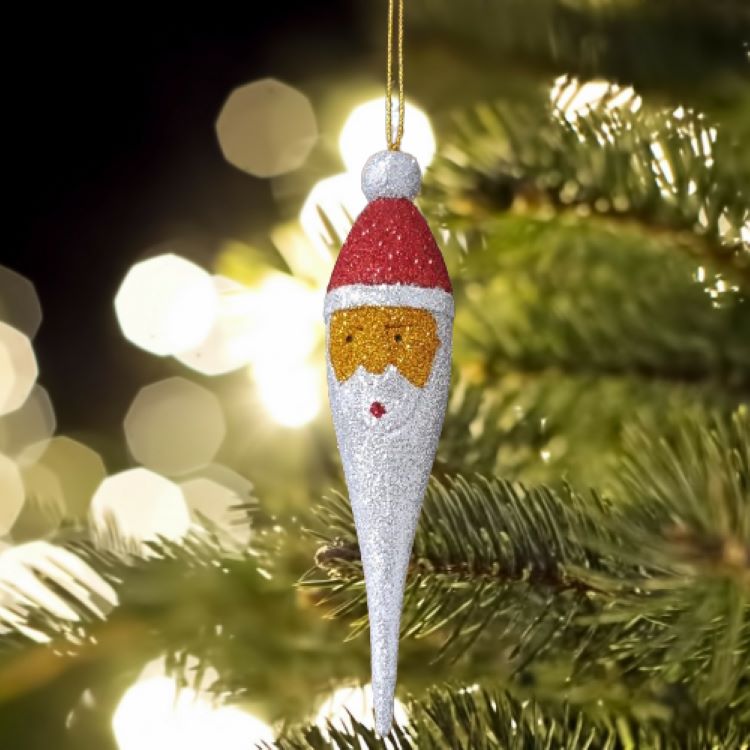 Handmade Wooden Glitter Santa Head Christmas Tree Decoration