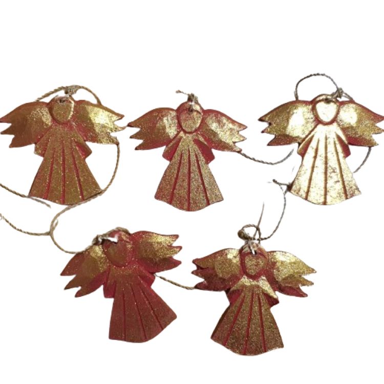 handmade wooden christmas angels garland string red and gold