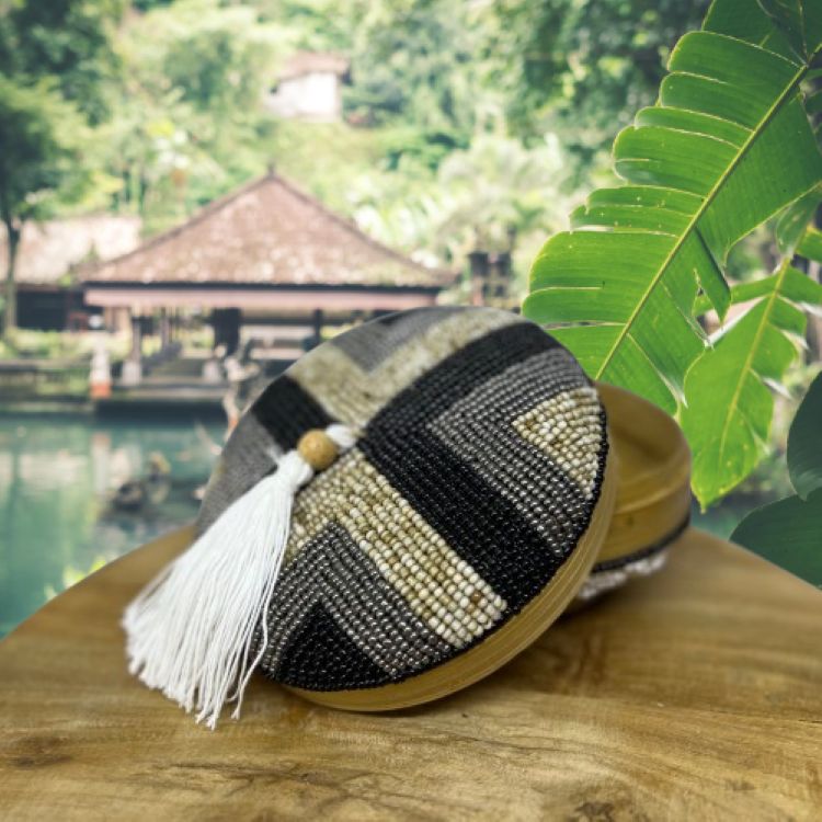 Handmade Balinese Beaded and Bamboo Trinket Box - Black White and Sand ...