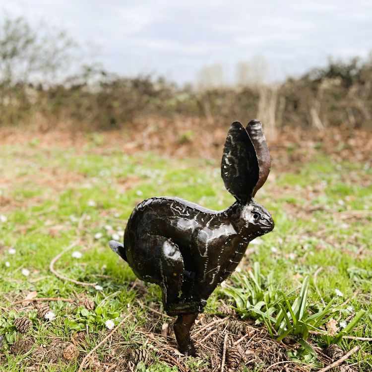 Hand Crafted Metal Running Hare, Single Hare with Ground Spikes