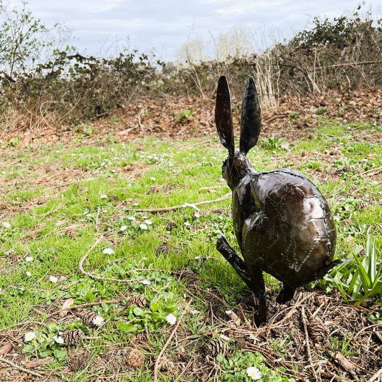 Hand Crafted Metal Running Hare, Single Hare with Ground Spikes