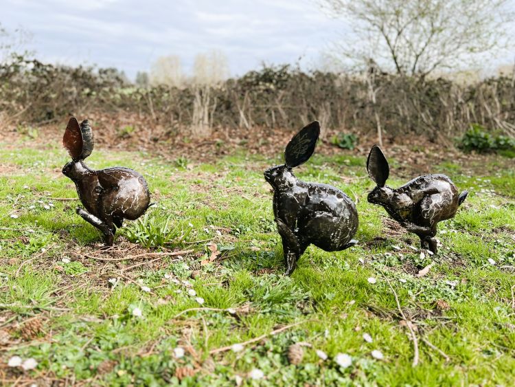 Hand Crafted Metal Running Hare, Single Hare with Ground Spikes