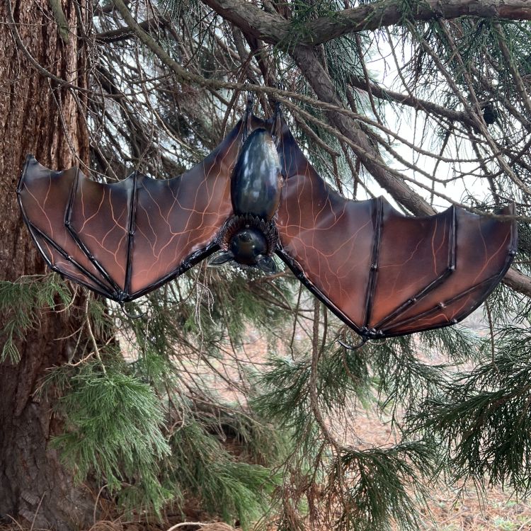 Hanging New Copper Effect Fruit Bat with Open Wings