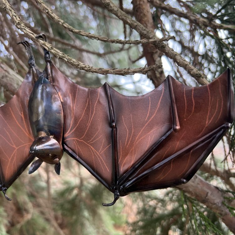 Hanging New Copper Effect Fruit Bat with Open Wings