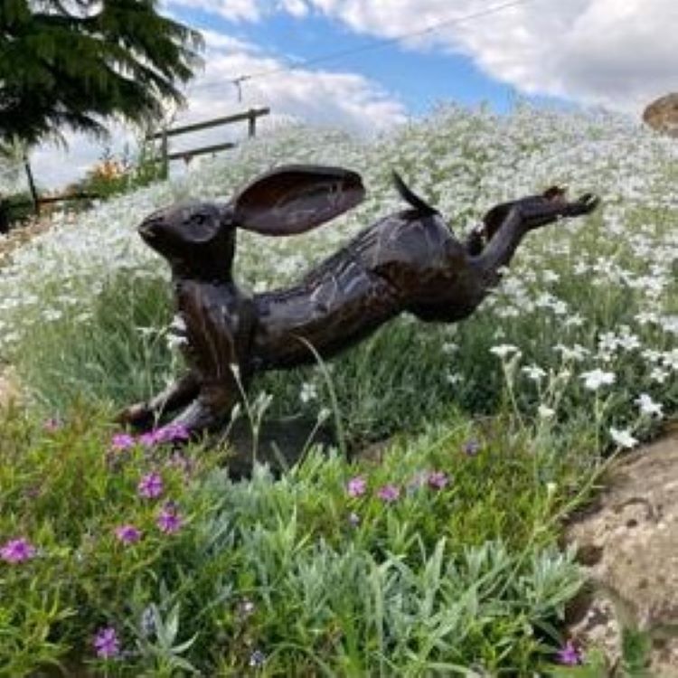Hand Crafted Metal Springing Hare, Single Hare on Base