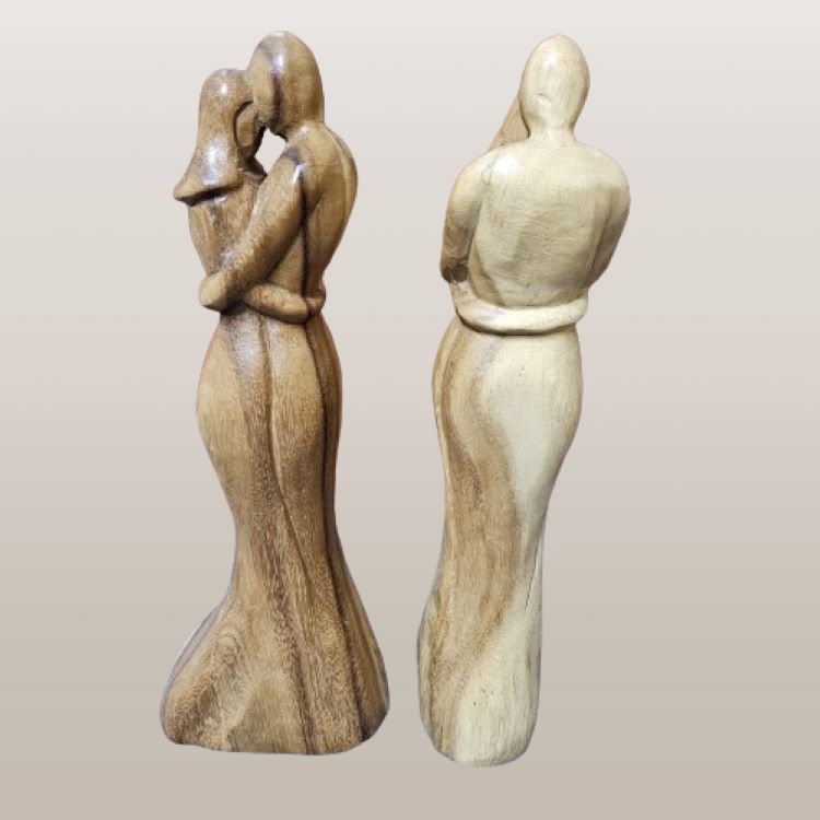 Carved Wooden Embracing Couple
