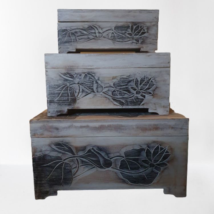 Wooden carved Lotus Flower Design Chest